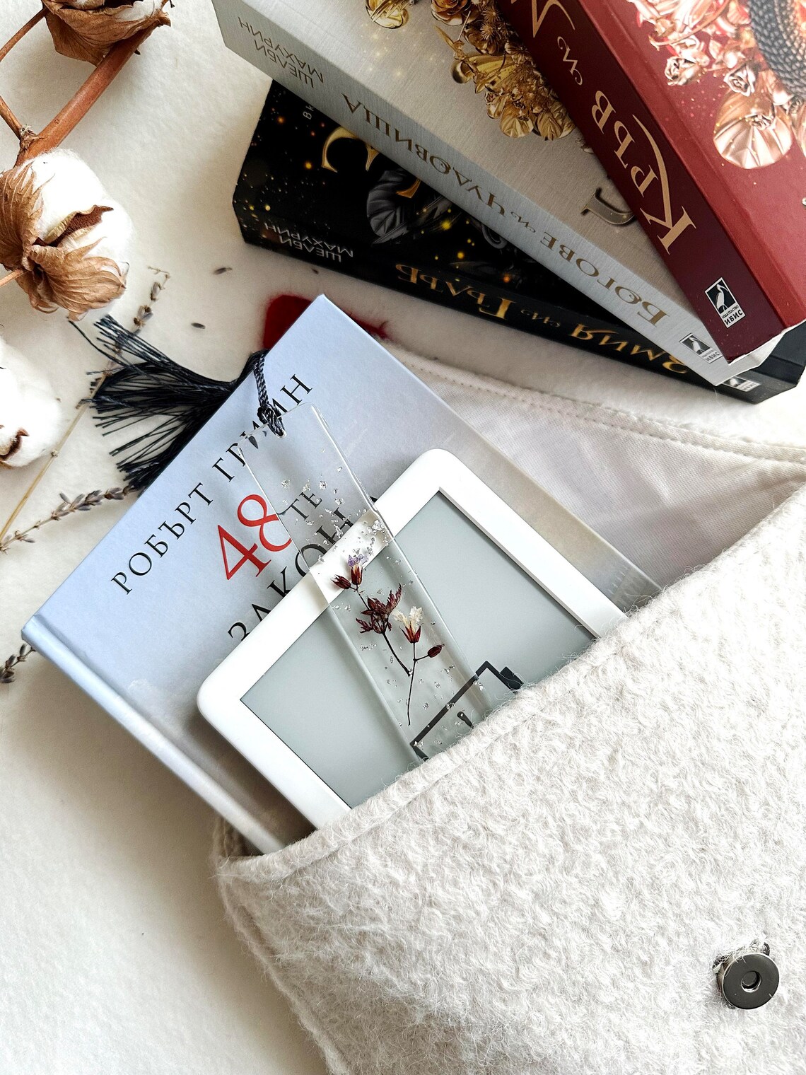 Love Letter Book Sleeve, Padded Book Cover, Woollen Book Purse, White ...