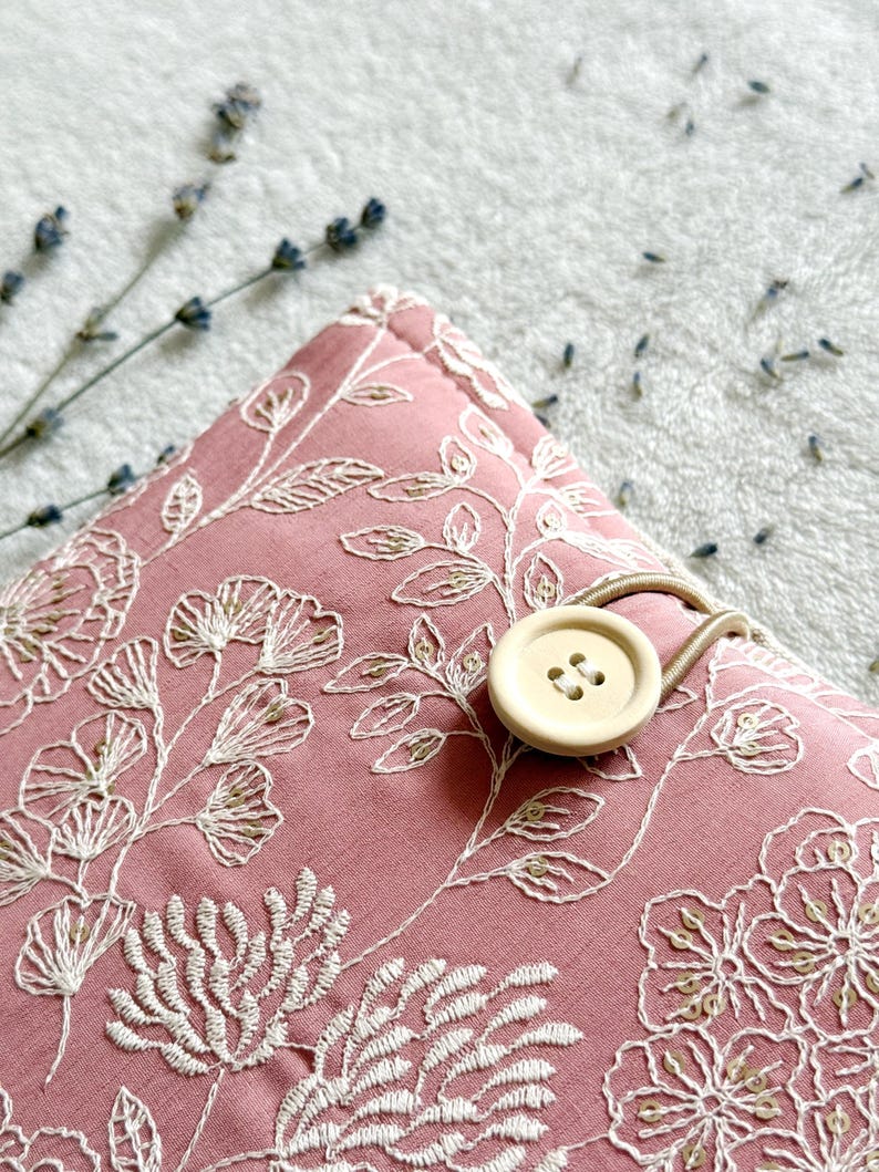 Embroidery Floral Book Sleeve, Padded Book Cover, Pink Book Purse, Book ...