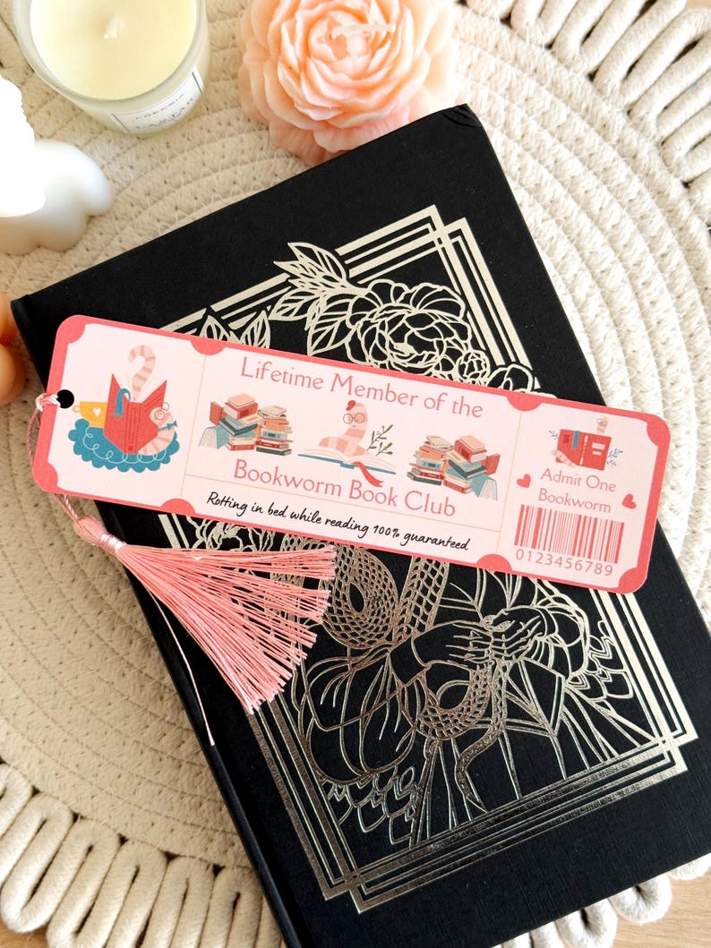 Bookworm Bookmark, Ticket Bookmark, Book Club Bookmark, Book ...