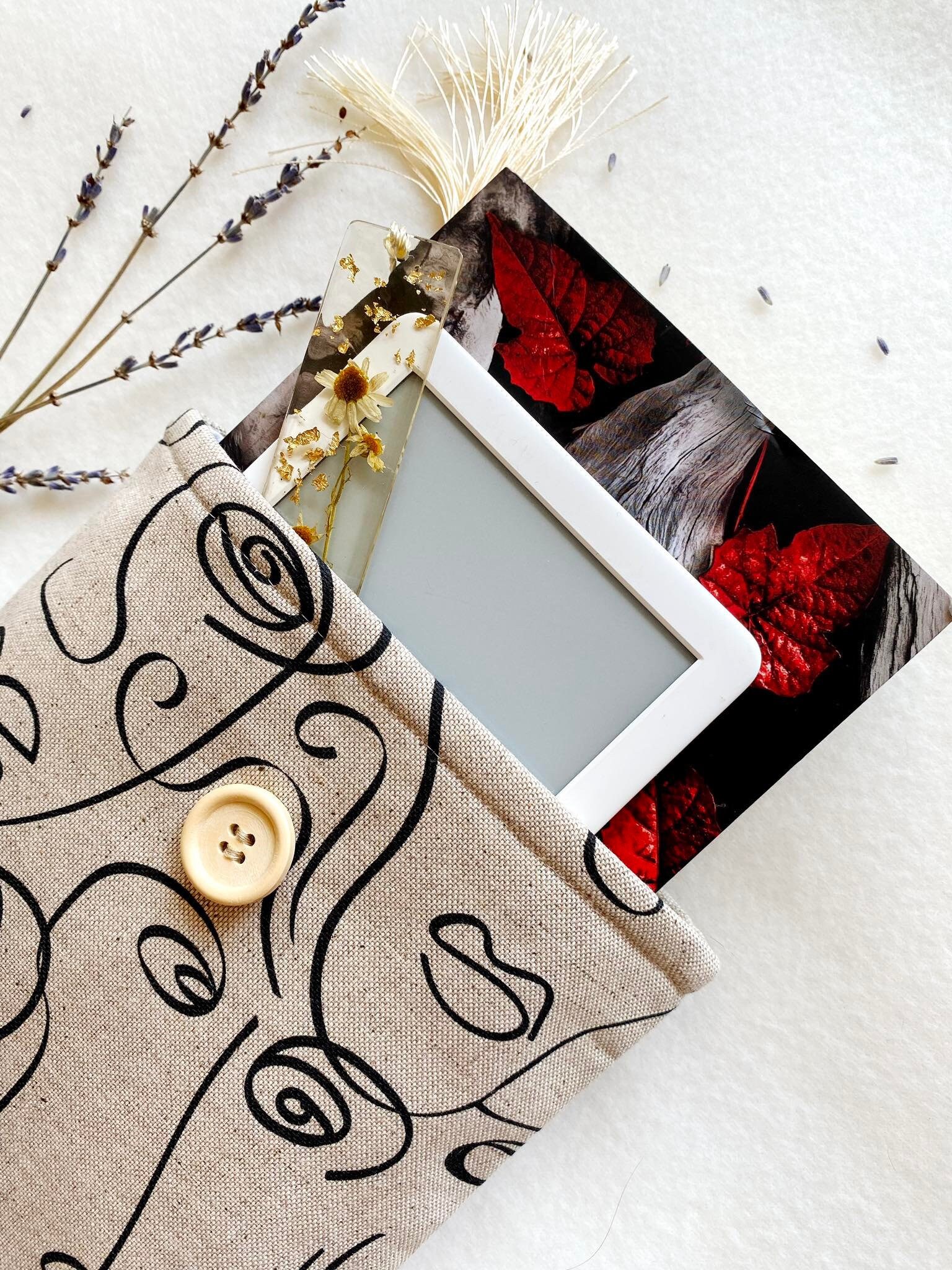 Abstract Book Sleeve, Linen Book Cover, Book Jacket, Padded Book Pouch ...