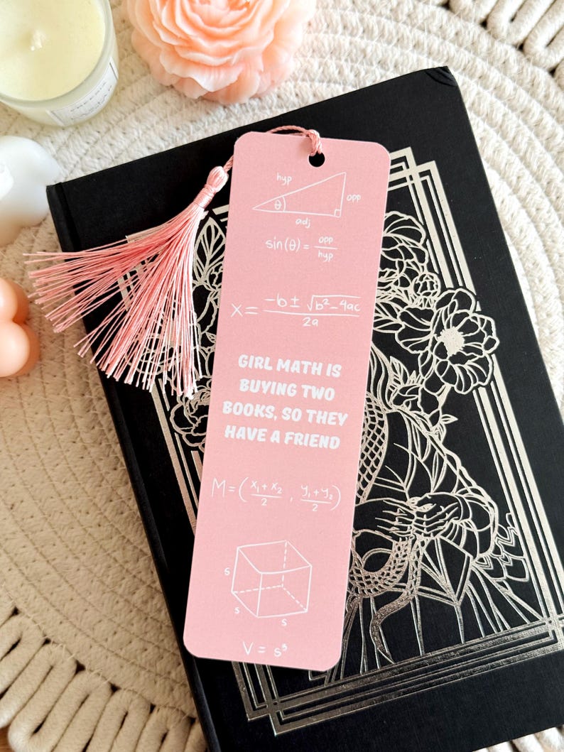 Girl Math Bookmark With Tassel, Cute Pink Bookmark, Book Accessories ...