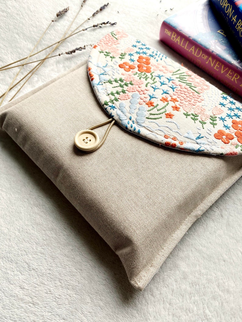 Floral Book Bag, Embroidered Book Sleeve, Padded Book Purse, Book Pouch ...