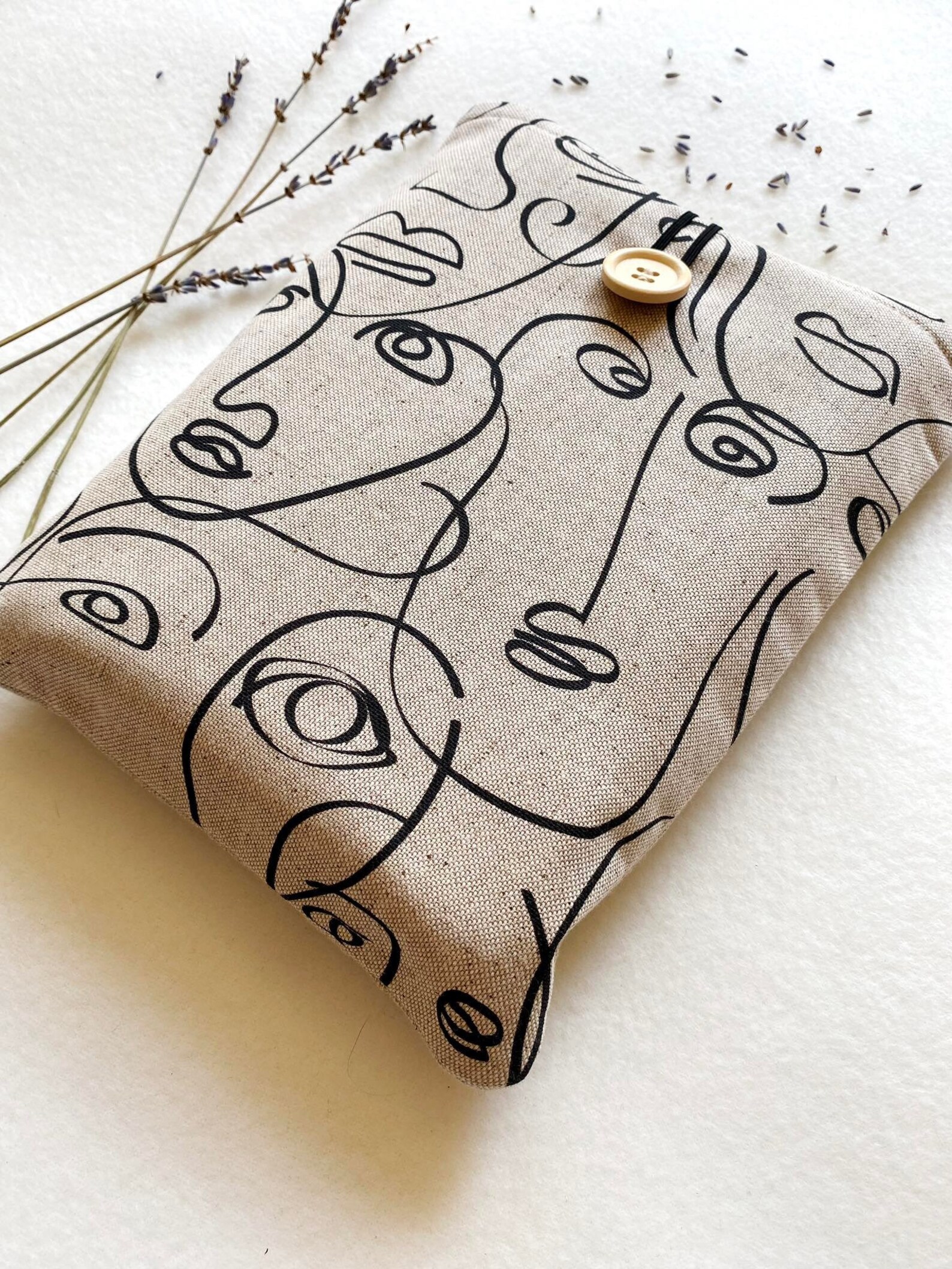 Abstract Book Sleeve, Linen Book Cover, Book Jacket, Padded Book Pouch ...