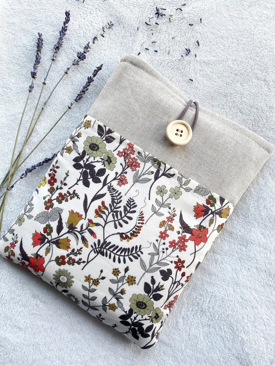 Floral Book Sleeve With Pocket, Book Cover, Book Jacket, Padded Book ...