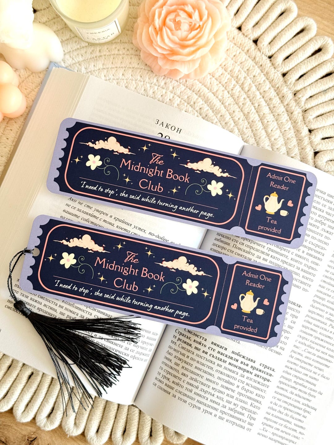 Midnight Book Club Bookmark With Tassel, Ticket Bookmark, Book ...