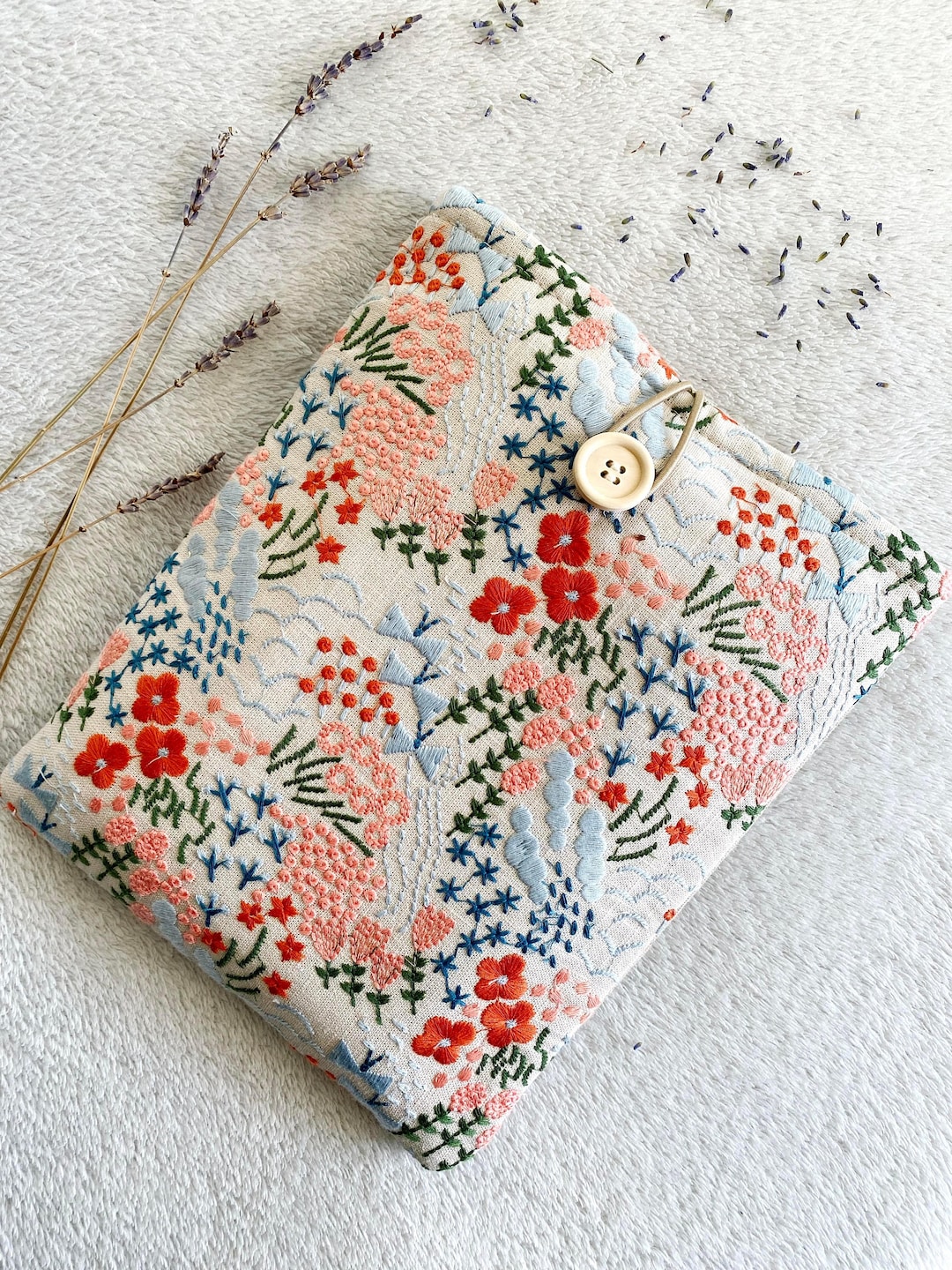 Embroidery Floral Book Sleeve, Padded Book Cover, Book Purse, Book ...