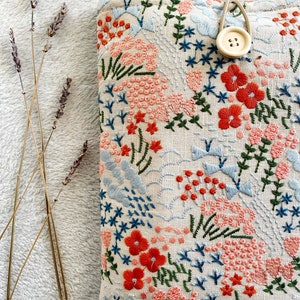 Embroidery Floral Book Sleeve, Padded Book Cover, Book Purse, Book ...