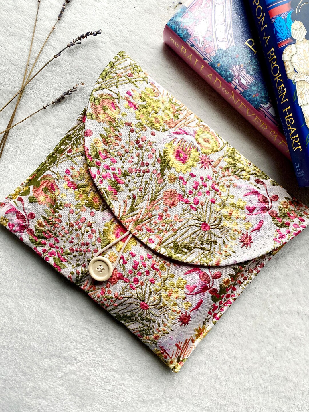 Floral Book Bag, Embossed Book Sleeve, Padded Book Purse, Book Pouch ...