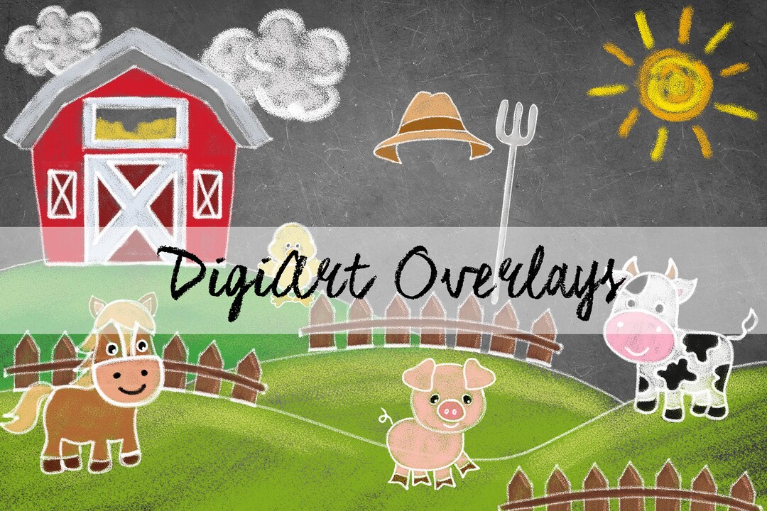 Farm Sidewalk Chalk Art Overlay PNG Barn Chalk Clipart - Etsy