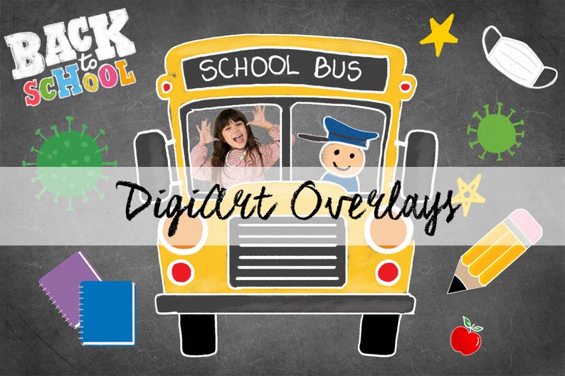 School Bus Chalk Overlay EN / ES Virtual School First Day - Etsy México
