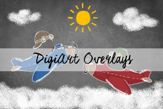 Aviator Chalk Art Overlay PNG Airplane Clipart Background | Etsy