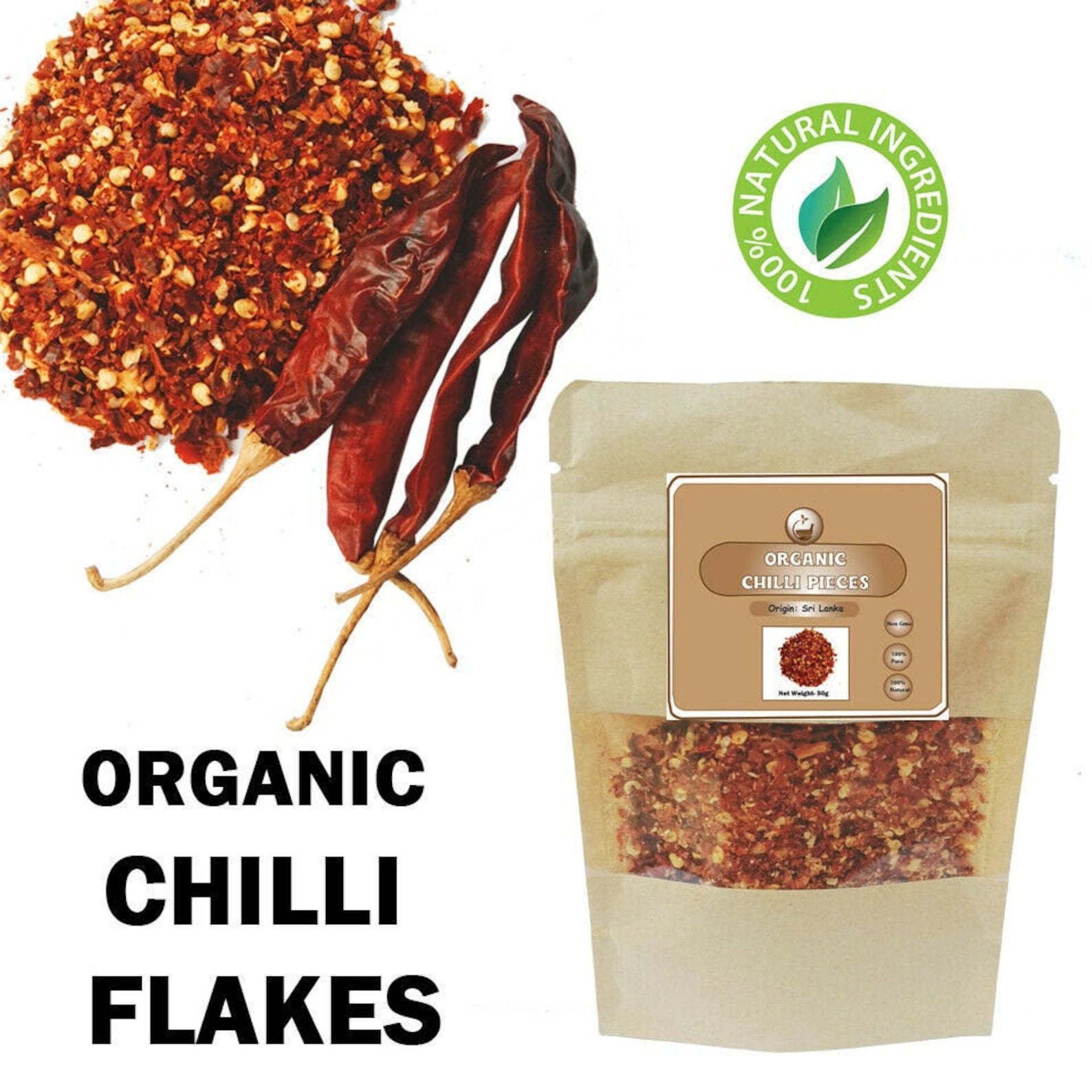 Organic Dried Crushed Red Chilli Flakes & Whole Pods Ceylon - Etsy UK