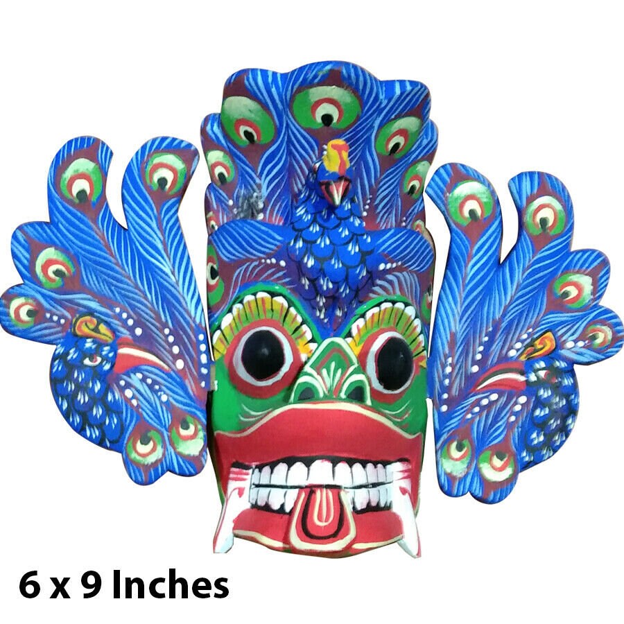 Masquerade Wooden Hand Carved Traditional Peacock Devil Mask 6" Home ...