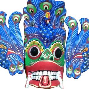 Masquerade Wooden Hand Carved Traditional Peacock Devil Mask 6" Home ...