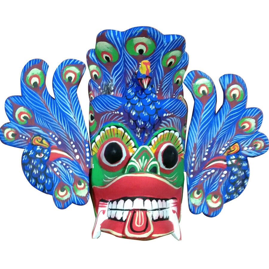 Masquerade Wooden Hand Carved Traditional Peacock Devil Mask 6 Home ...