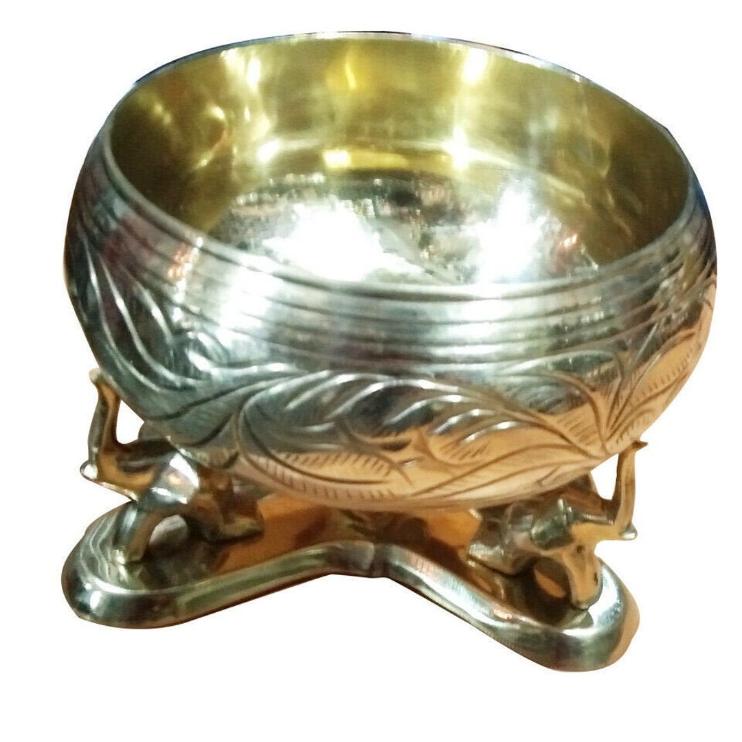 New Original Elephant Carved Brass Bowl Sri Lankan Vintage Elephant ...