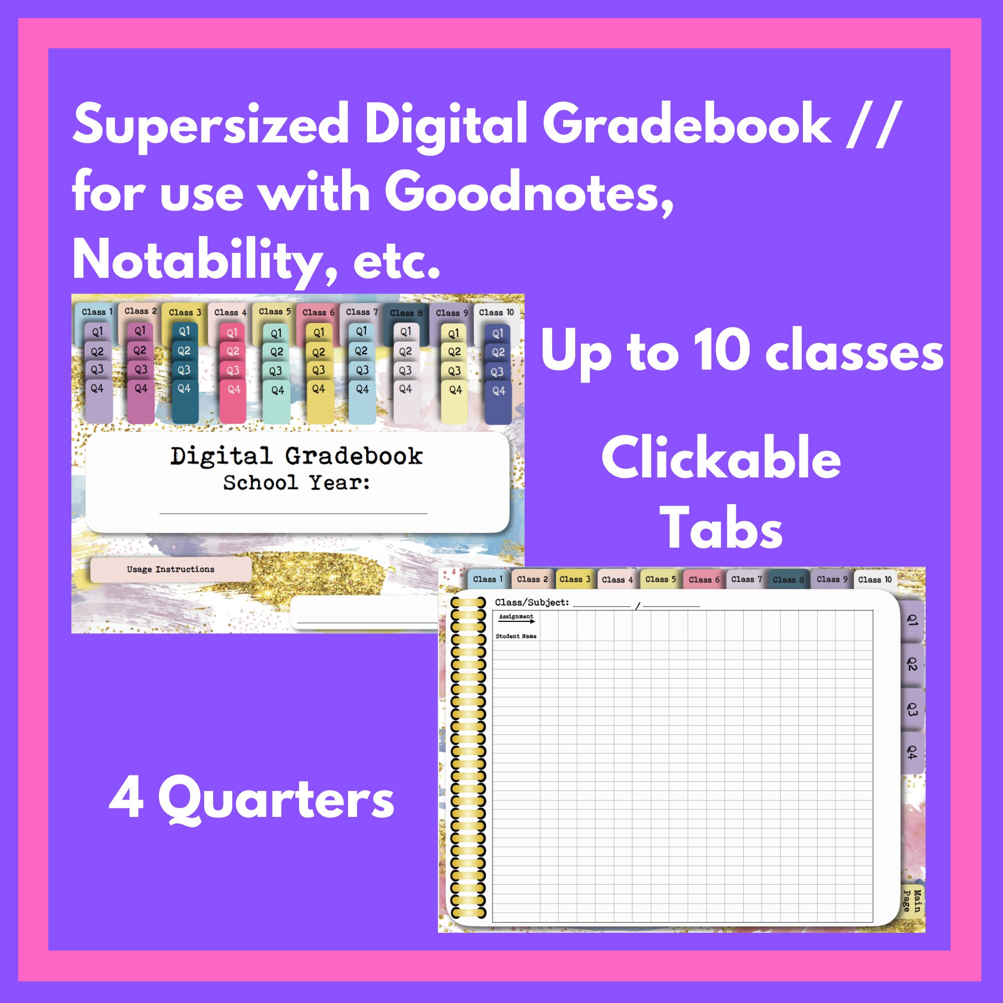 Digital Gradebook supersized // Paperless DOWNLOAD // for Use With ...