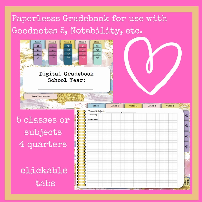 Gradebook Paperless, Digital DOWNLOAD / Warm Pastels / for Use With ...