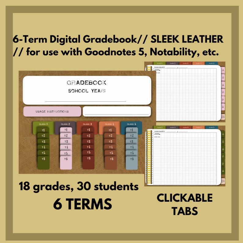6-term Digital Gradebook / INSTANT DOWNLOAD / for Use With Goodnotes ...