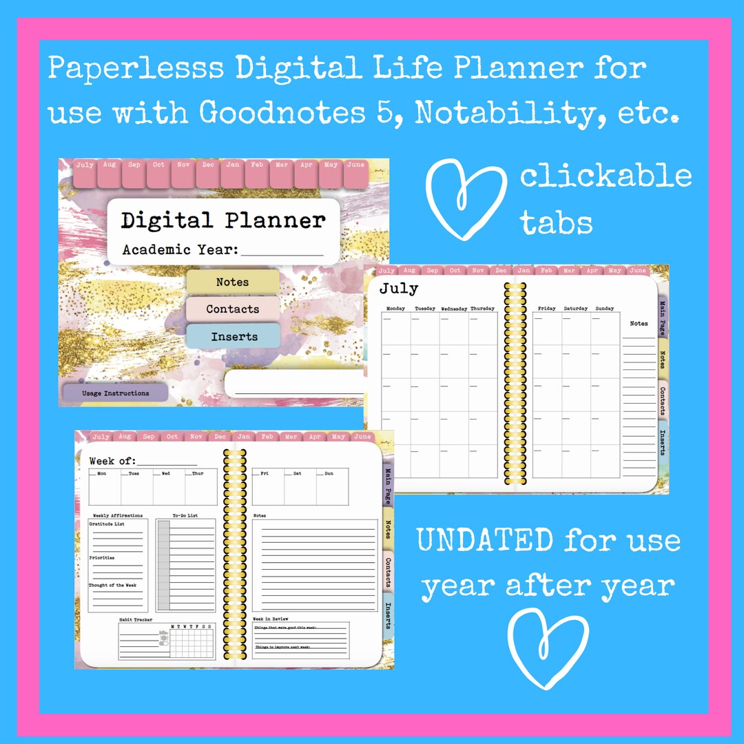 Undated Life Planner Digital, Paperless DOWNLOAD / Warm Pastels / for ...