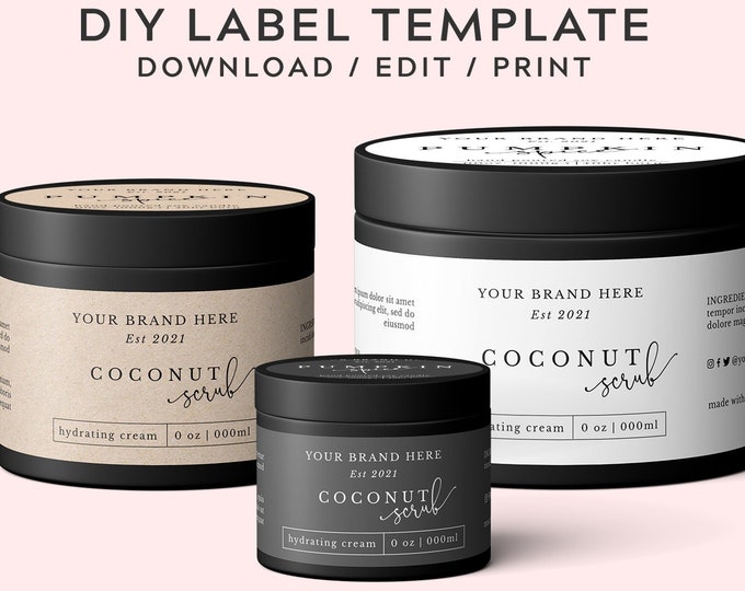 Editable Body Product Label Template, Wrap Around Body Butter or Scrub ...
