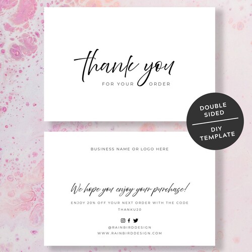 Thank You for Your Order Card Template Printable Business | Etsy