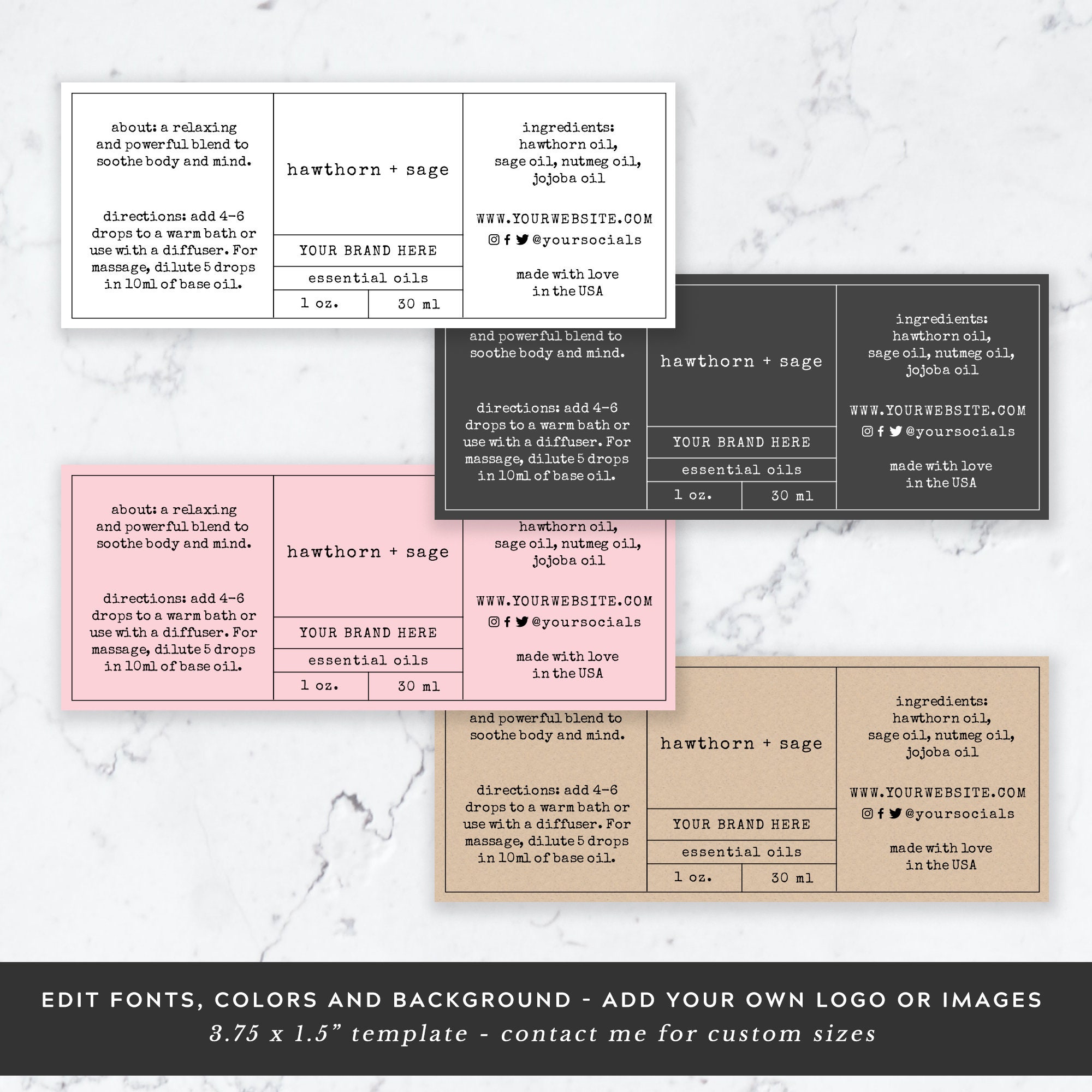 Essential Oil Bottle Labels Template Printable Essential Oils | Etsy