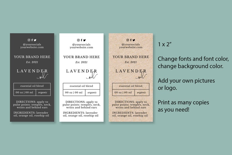Essential Oil Label Template Editable 5ml 10ml 15ml Essential - Etsy