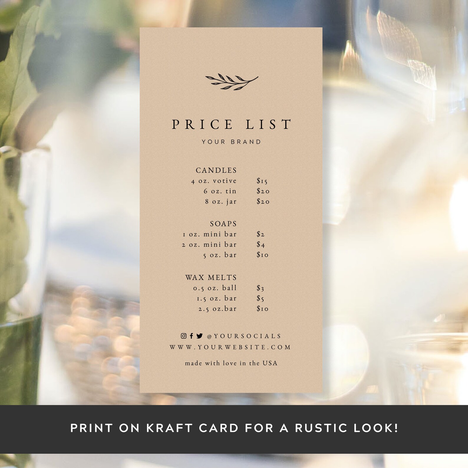 Printable Price List Template Handmade Candle Business Price | Etsy