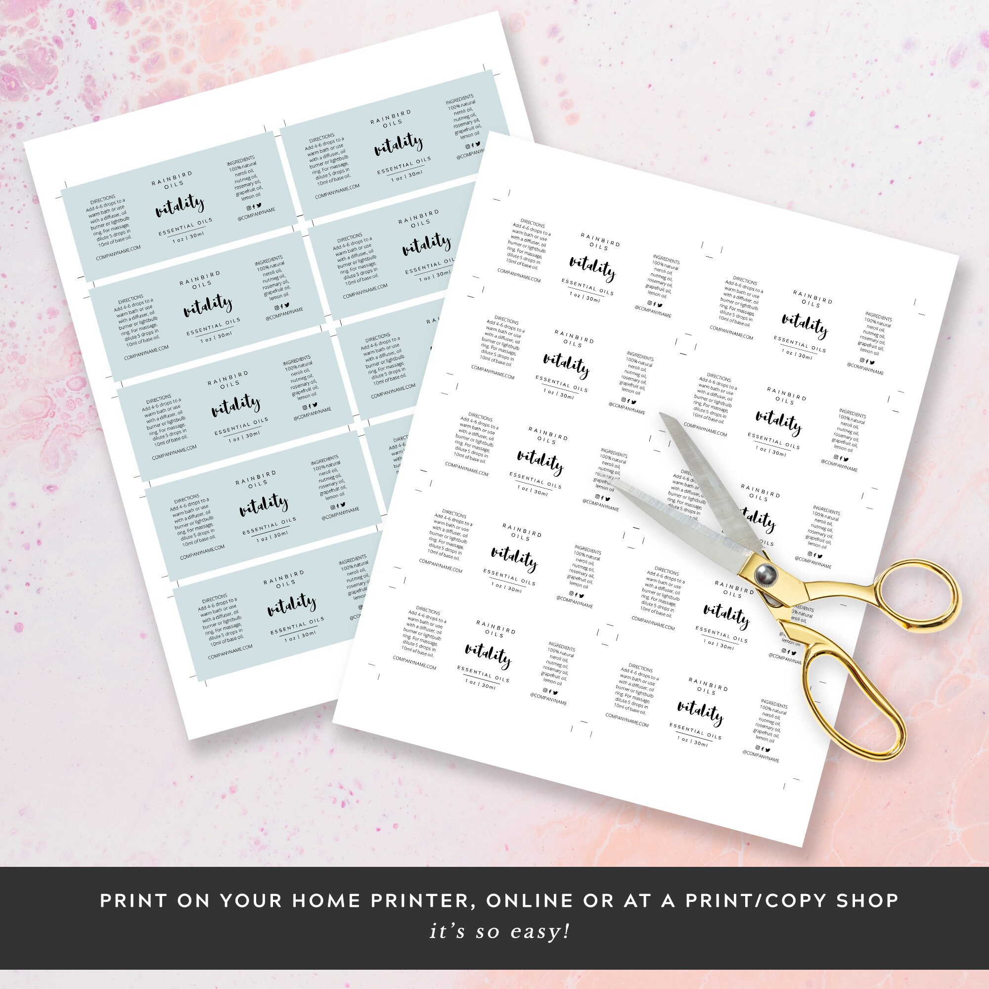 Essential Oil Bottle Label Template Printable 1oz or 2 Oz - Etsy