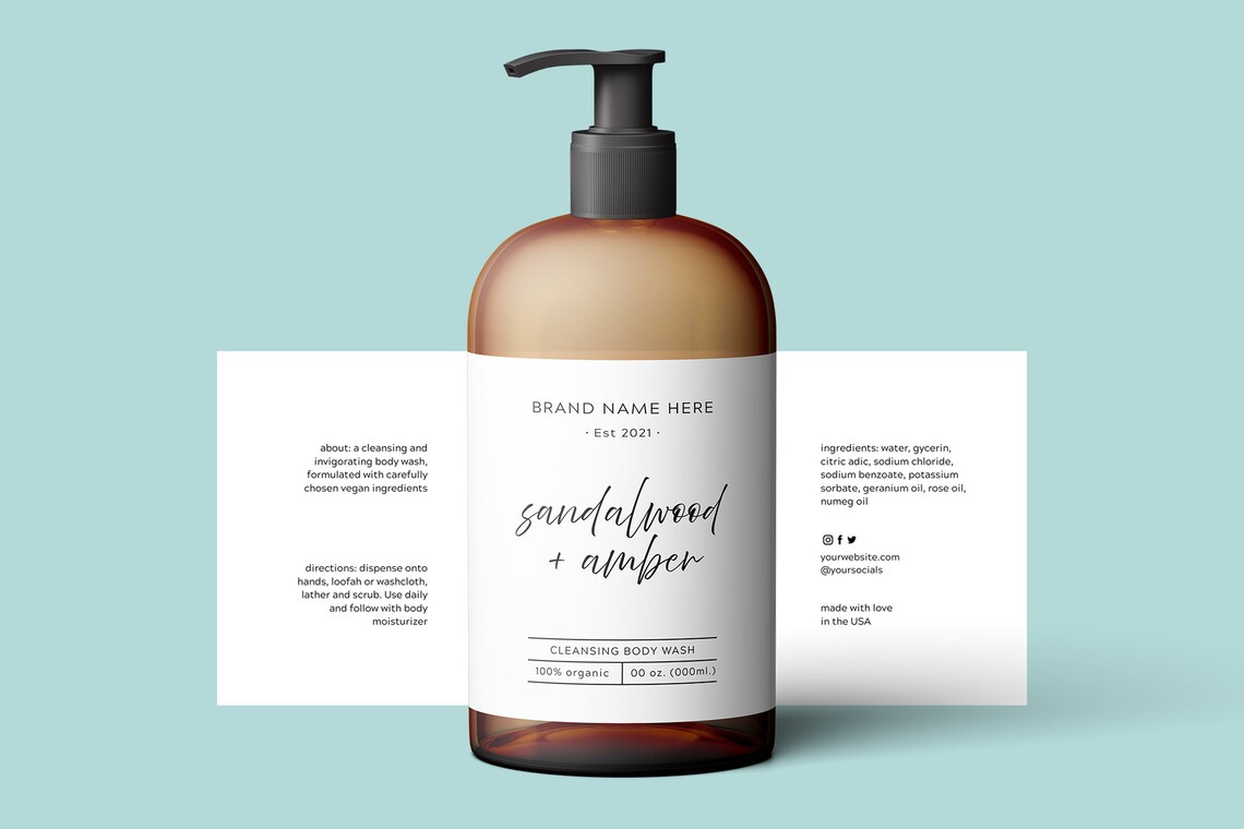 Pump Bottle Label Template Printable 8oz 16oz Boston Round | Etsy UK