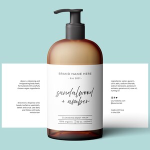 Pump Bottle Label Template Printable 8oz 16oz Boston Round | Etsy UK