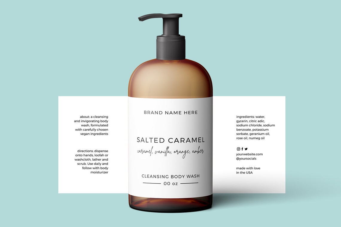 Body Wash Label Template Printable 8oz 16oz Boston Round Body - Etsy