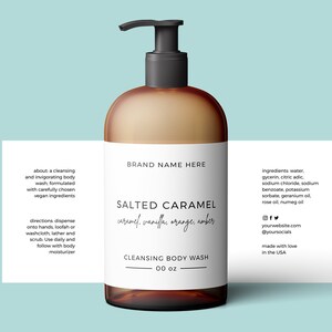 Body Wash Label Template, Printable 8oz 16oz Boston Round Body Product ...