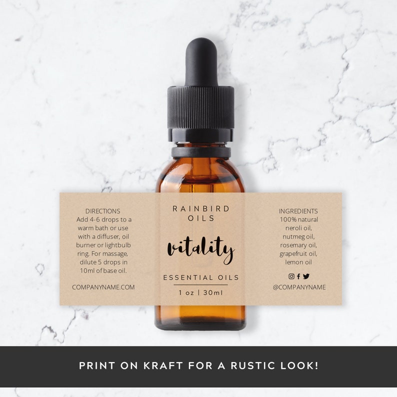 Essential Oil Bottle Label Template Printable 1oz or 2 Oz - Etsy