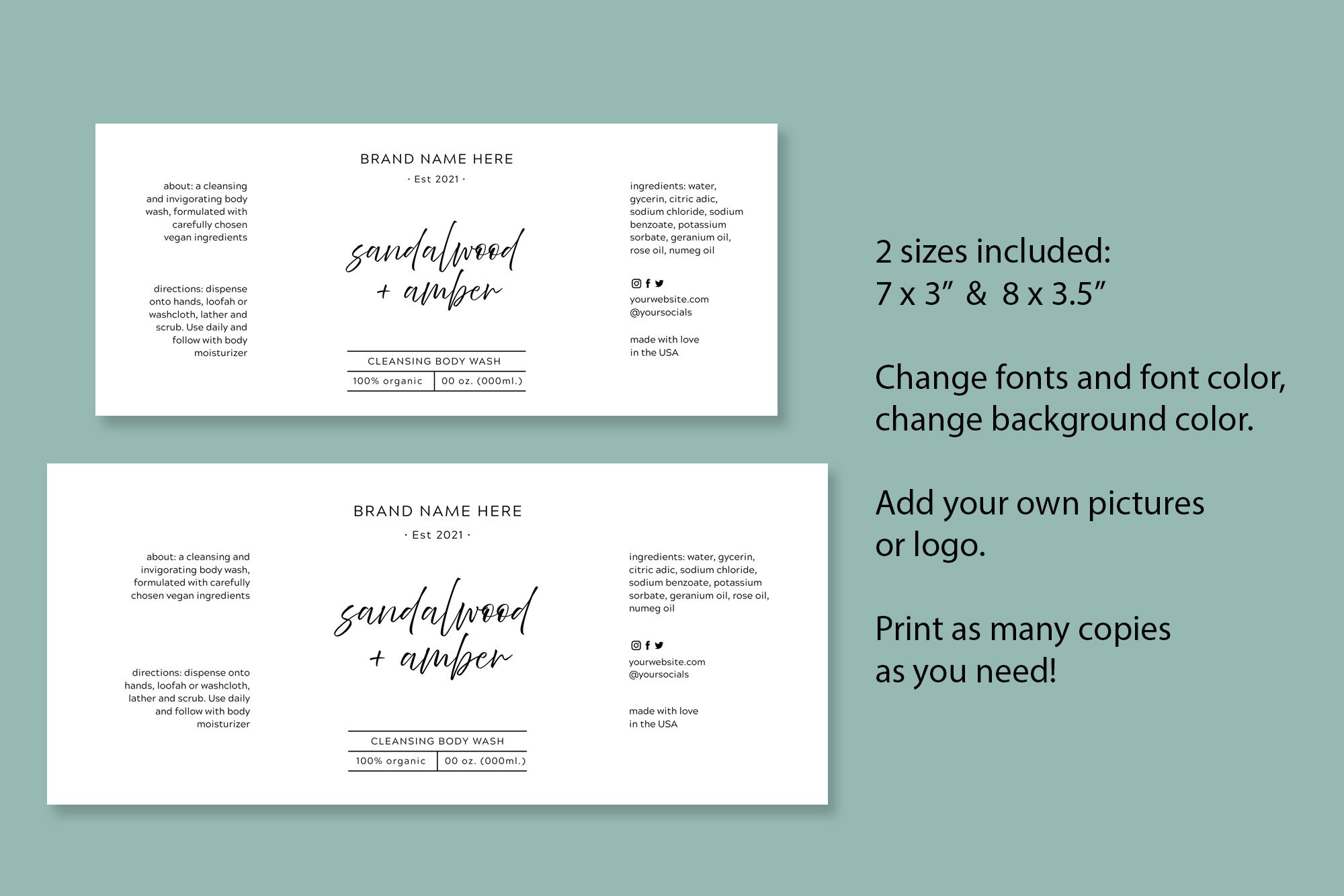 Pump Bottle Label Template Printable 8oz 16oz Boston Round - Etsy UK