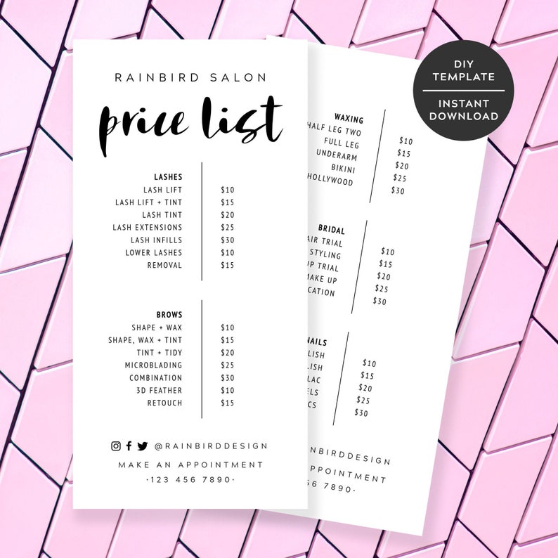 Printable Hair Salon Price List Template Printable Templates