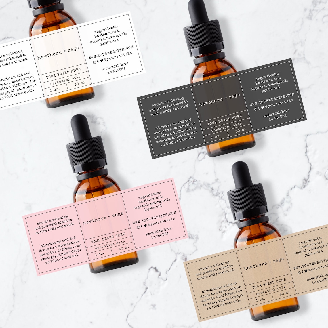 Essential Oil Bottle Labels Template Printable Essential Oils | Etsy