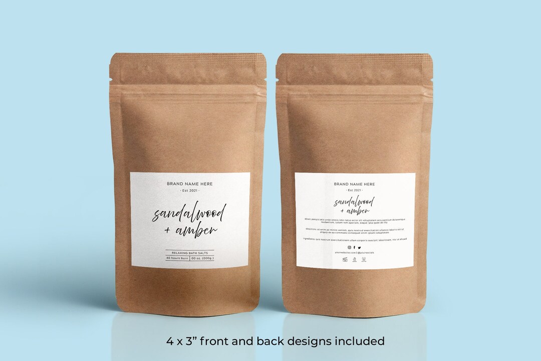 Stand up Pouch Label Template, Printable Tea or Coffee Pouch Packaging ...