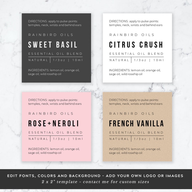 Essential Oils Labels Template Printable DIY Essential Oil - Etsy