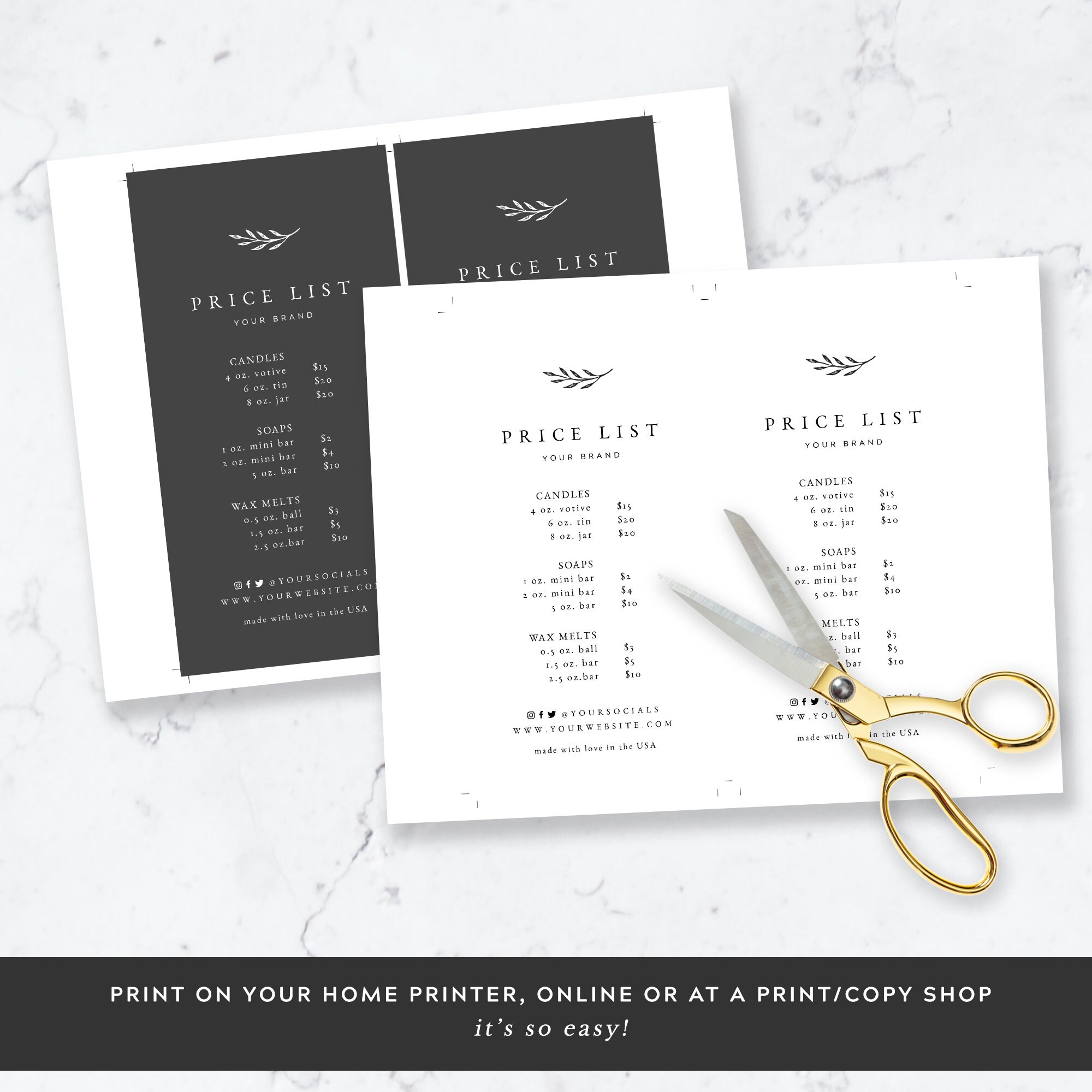 Printable Price List Template Handmade Candle Business Price | Etsy