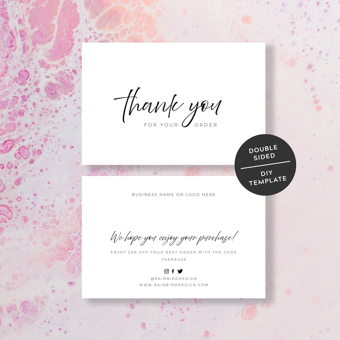 Thank You for Your Order Card Template, Printable Business Thank You ...