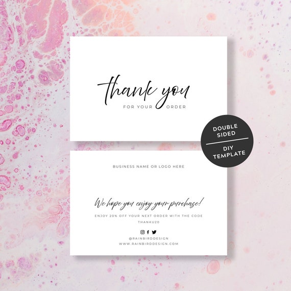 Thank You for Your Order Card Template Printable Business | Etsy