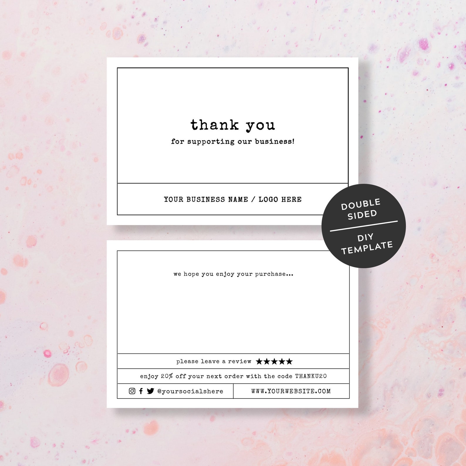 Thank You for Your Order Cards Template Thank You for | Etsy