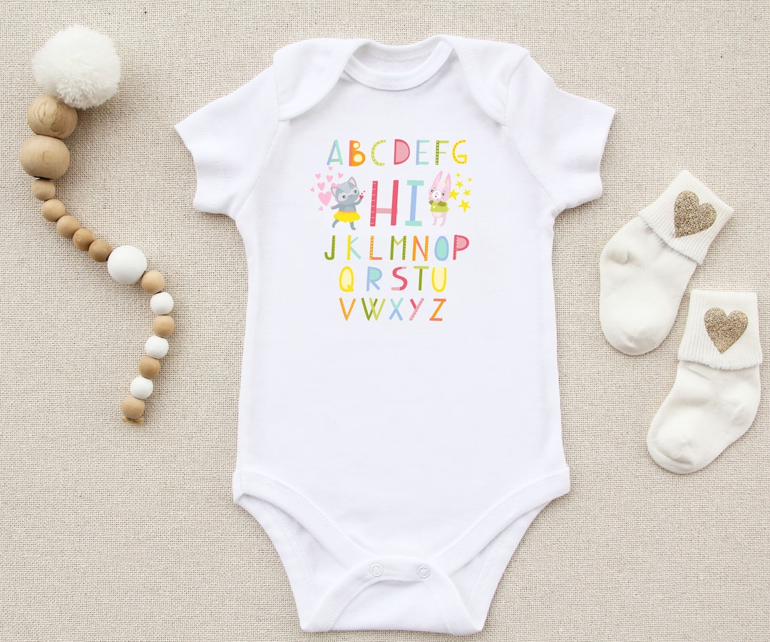 Baby Shower Gift, Baby ABC hi Onsie, Alphabet Onsie, Teacher Baby Gift ...