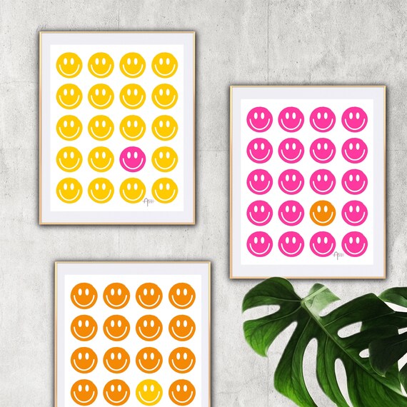 Smiley Poster Smile Art Happy Print Set Gallery Wall Art | Etsy