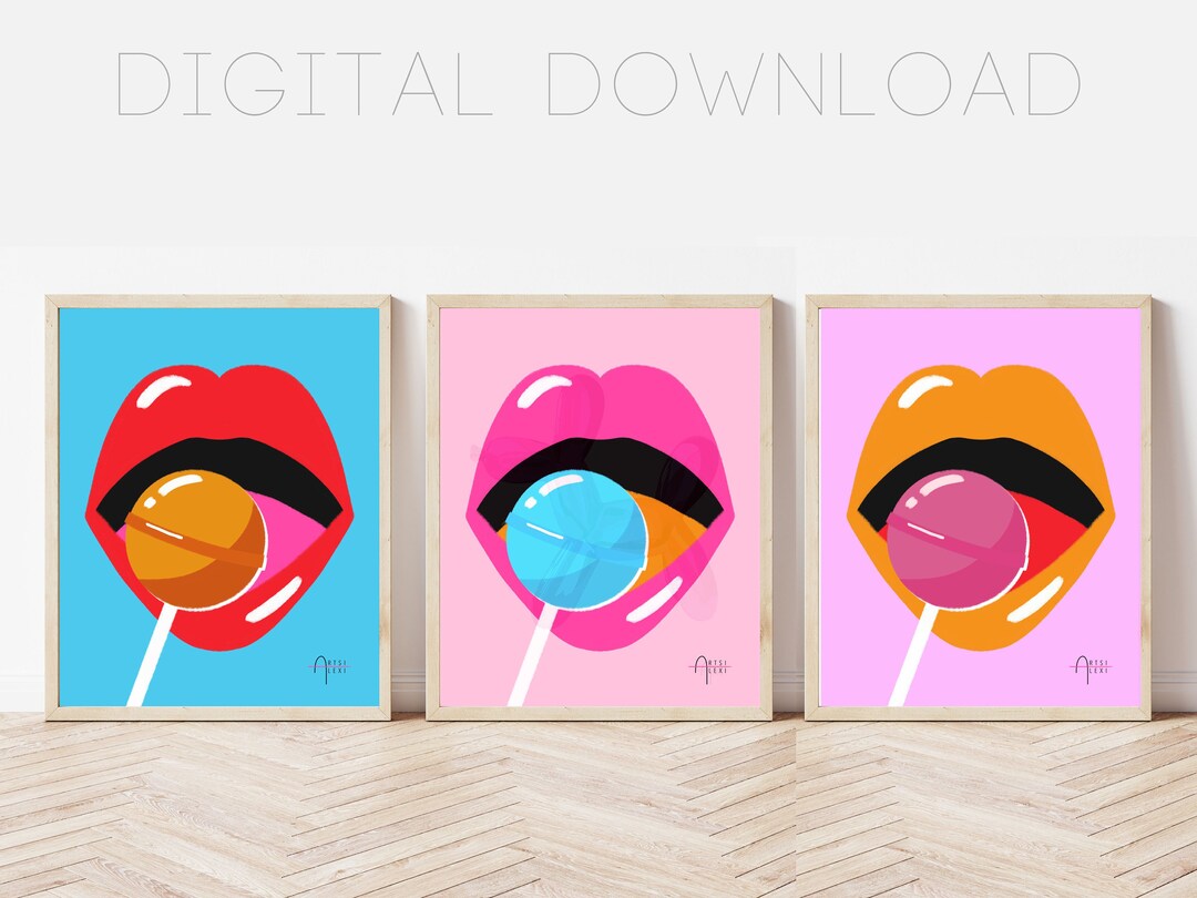 DIGITAL Pop Art Lips Set of 3 Eclectic Wall Art Funky Posters Colorful ...