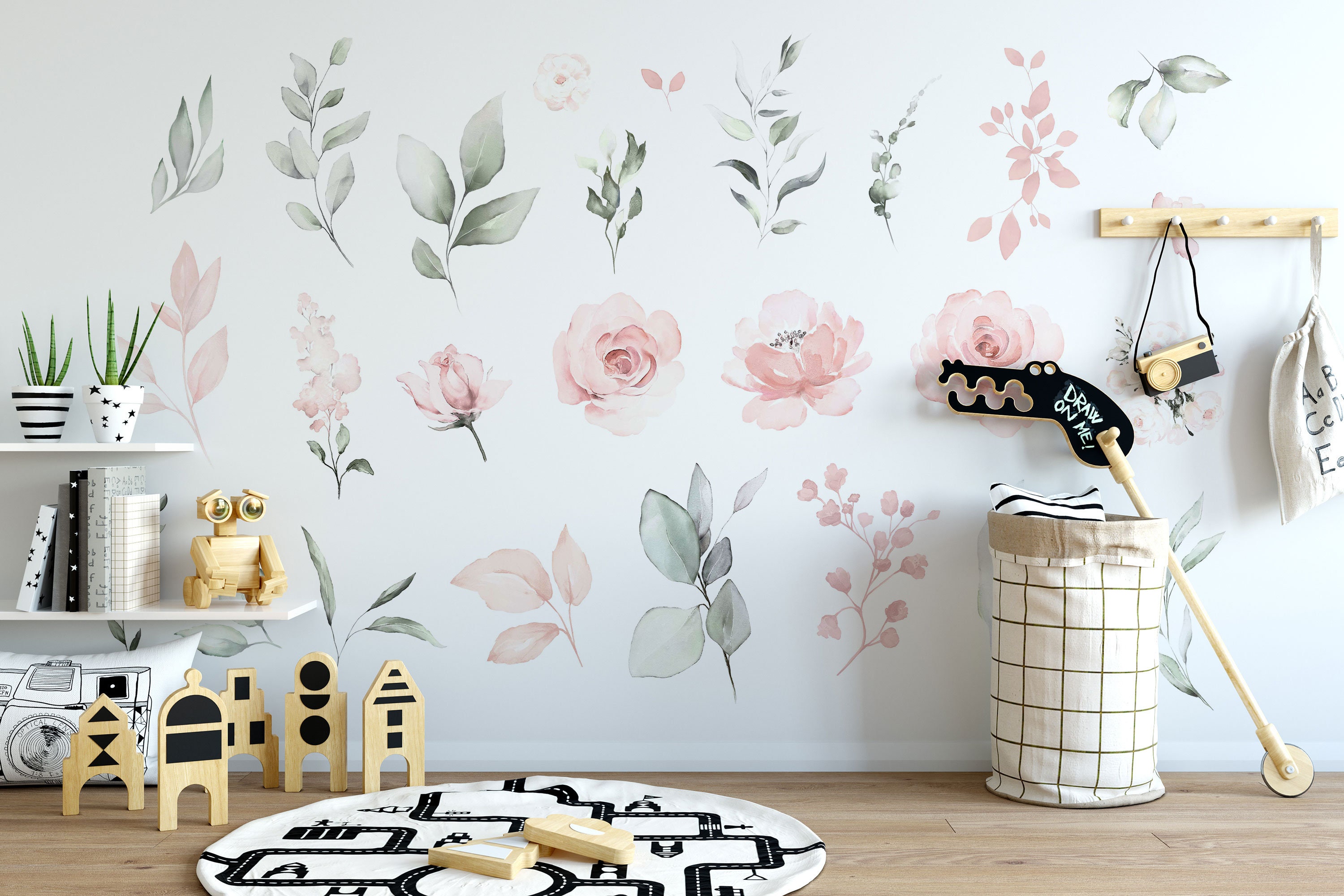 Blush Pink Peony Wall Decals: Watercolor Floral Nursery Decor - Etsy