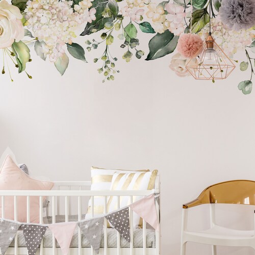 CAROLINE White Roses CORNERS Nursery Decor Wall Decals Blooms - Etsy