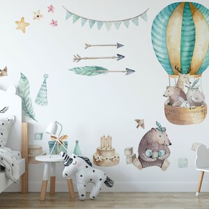 Air Balloon Nursery Wall Decal Watercolor Animal, Forest Animals Wall ...